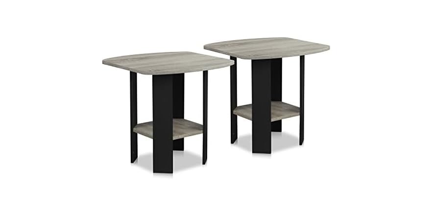 Furinno End Table 2pk Grey/Black
