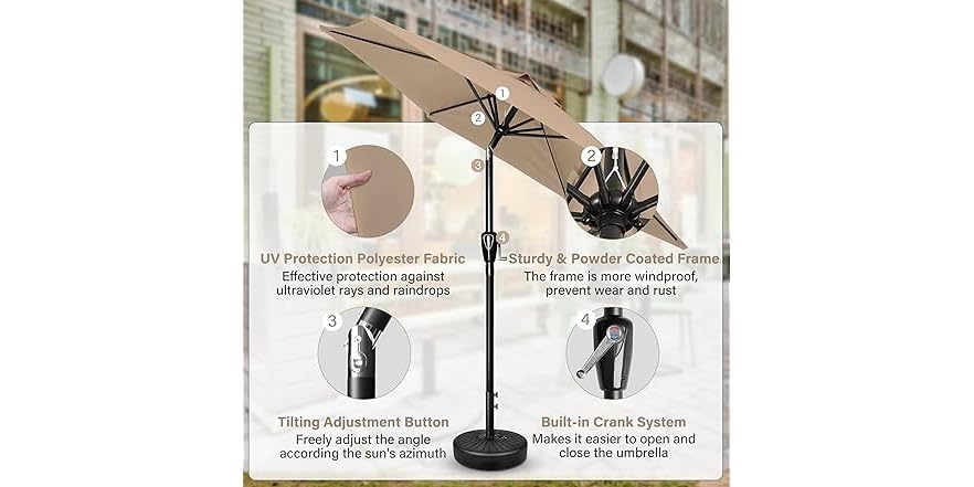 Simple Deluxe 7.5ft Umbrella w/ Push Button Tilt