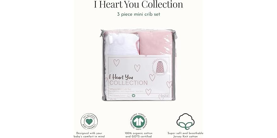 Evolur Baby Pink Heart Crib Bedding Set