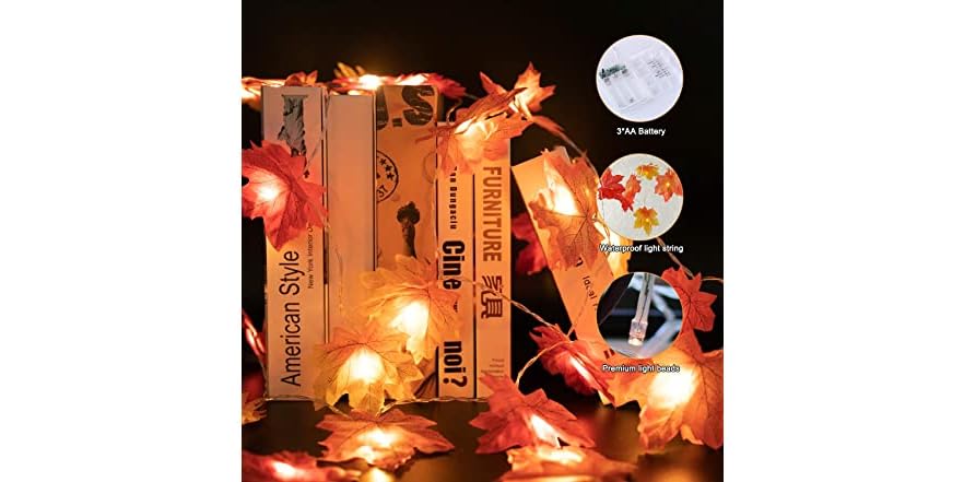 20Ft 40 LED Fall Leaves Garland with Lights