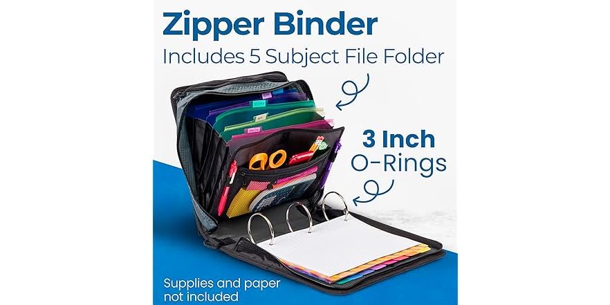 6-pk Case-it Mighty Zip Tab School Zipper Binder