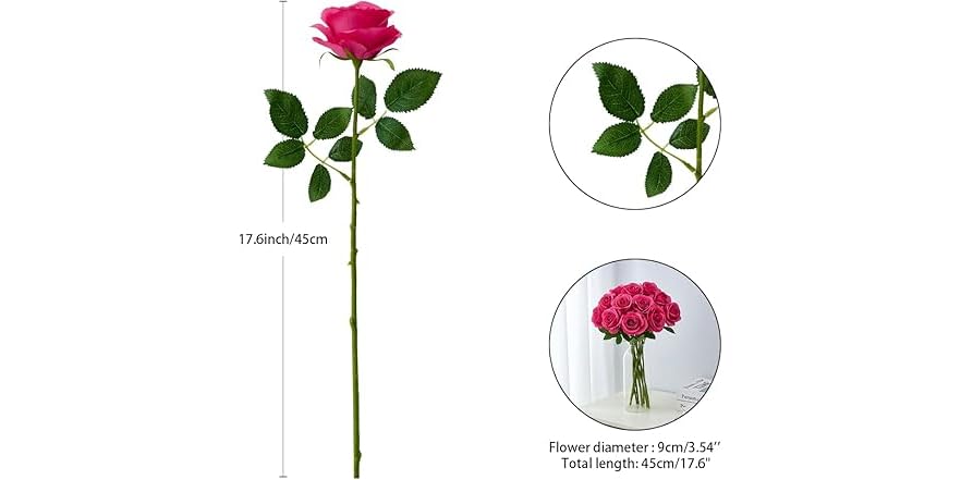 Helera 12PC Hot Pink Roses Artificial