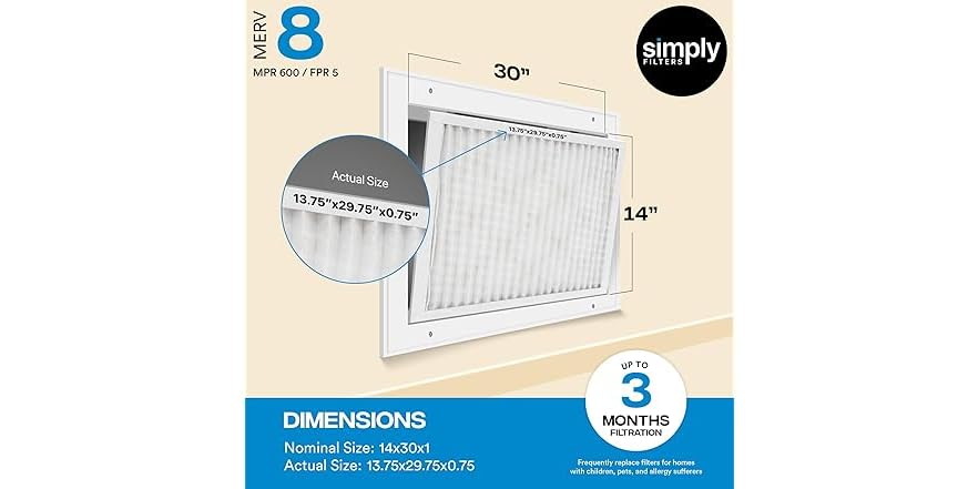 Simply Air Filter Merv 8 MPR 600, 12pk AC Furnace & HVAC (Open Box)