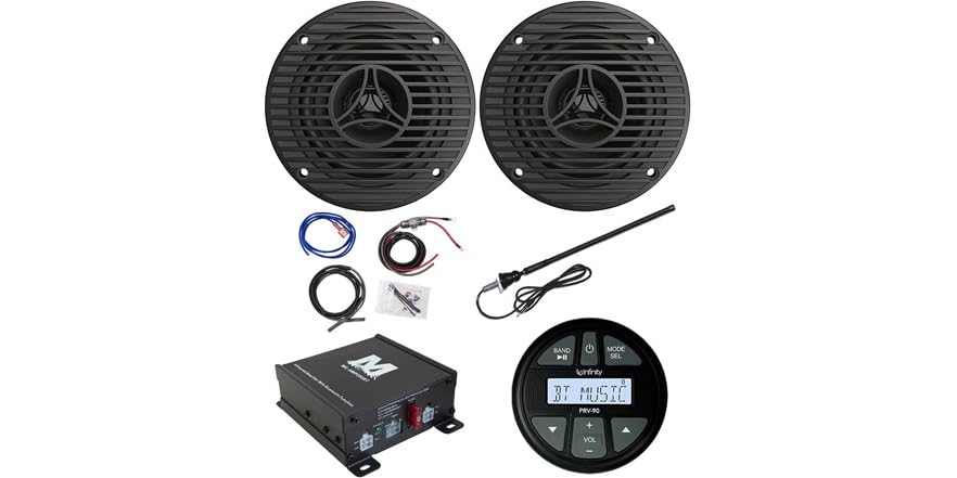 (NEW) Gauge Style AM/FM Bluetooth AUX/USB Marine Stereo (1 Pair Bundle)