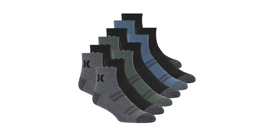 Hurley Men's 12-Pairs Quarter Crew Socks