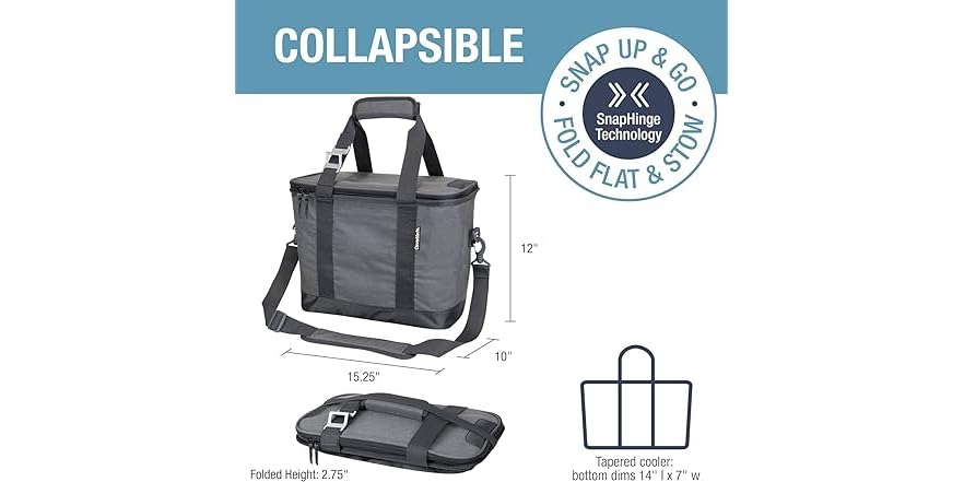 CleverMade Collapsible Cooler Bag, 30 Can - Gray