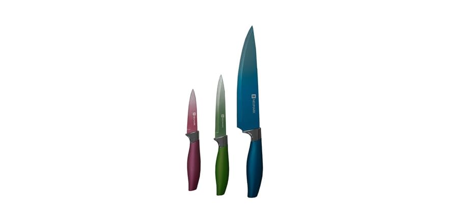 3 Piece Metallic Colored Knife Set