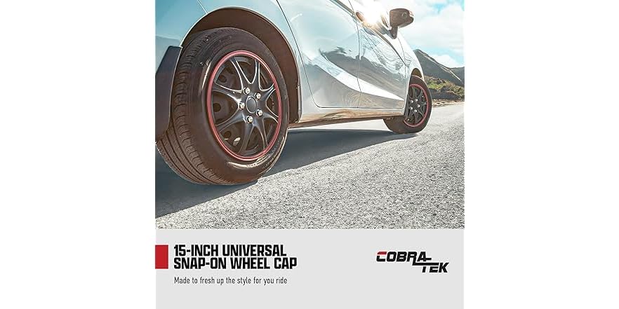 Cobra-Tek 099-KR 4PC Hubcaps JDM Black/Red - Choose Size