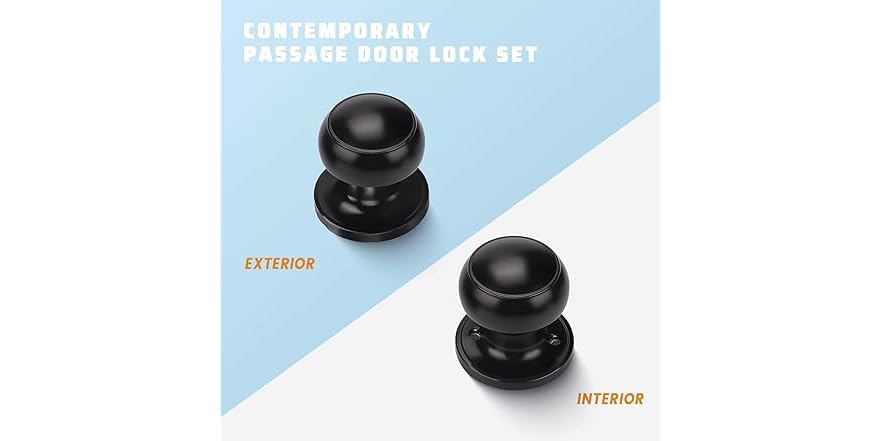 5 Pack Matte Black Passage Door Knobs