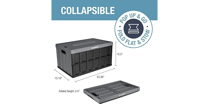 CleverMade 3PK 62L Solid Wall Folding Crate w/Lids
