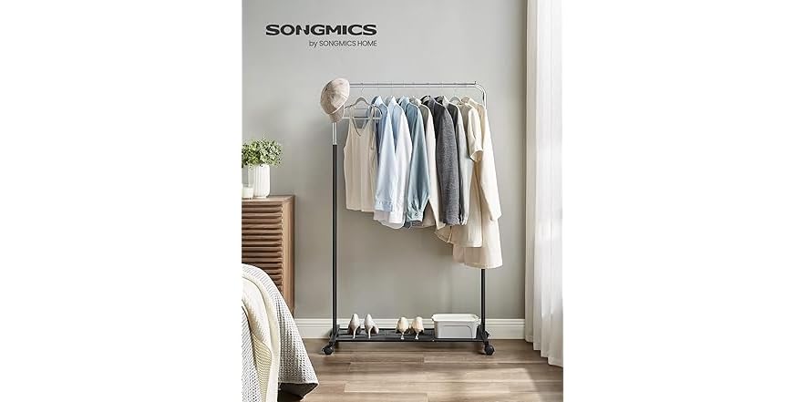 SONGMICS Clothes Rack with Wheels, Black + Chrome