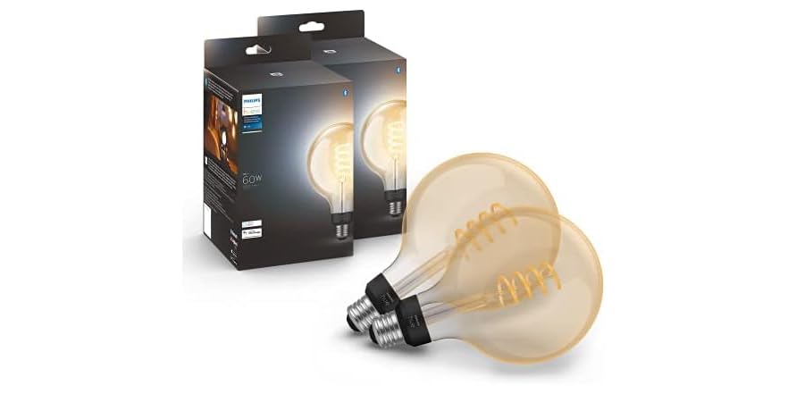 Philips Hue Smart 60W G40 Filament LED Bulb, 2 Pack