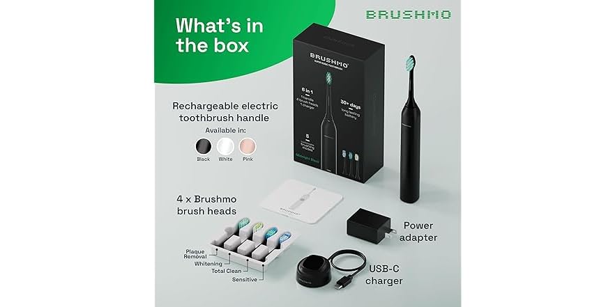 Brushmo BM01 Super Sonic Electric Toothbrush w/ 4 Heads