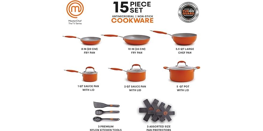 Fusion Guard, MasterChef 15-Piece Cookware Set, Orange