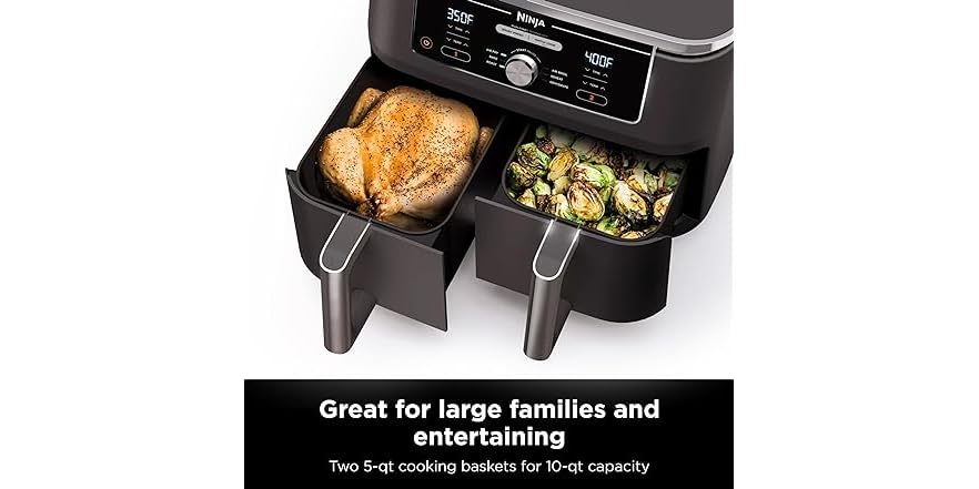 Ninja DZ401 Foodi 10 Quart 6-in-1 DualZone XL 2-Basket Air Fryer with 2 Independent Frying ...
