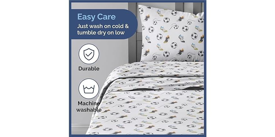 4 Piece Full Kids Soccer Sheet Set