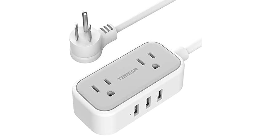TESSAN 5ft Mini Power Strip (2 Outlets, 3 USB-A Ports)