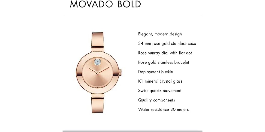 Movado Bold Rose Gold-Tone Ladies Watch (Open Box)
