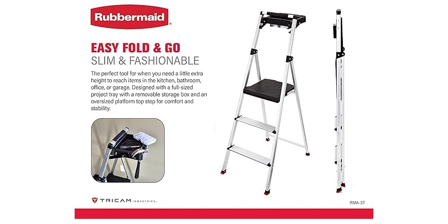 Rubbermaid 3-Step Ladder, Lightweight