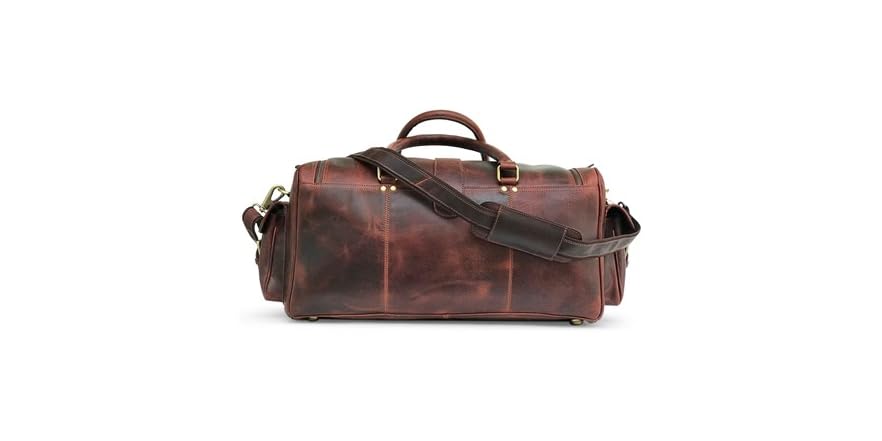 20" Leather Duffel w/ Side Buckle Pocket