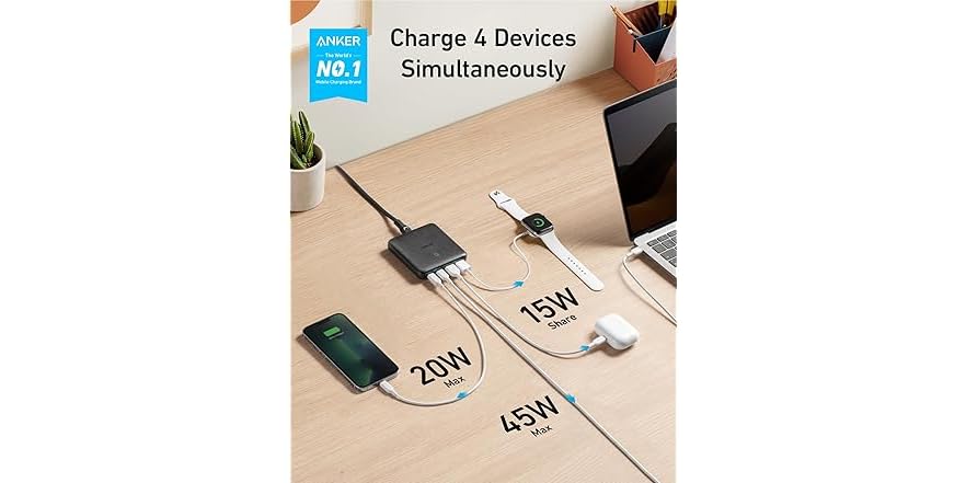 Anker 543 65W PIQ 3.0 & GaN 4-Port Slim Fast Charging Dock