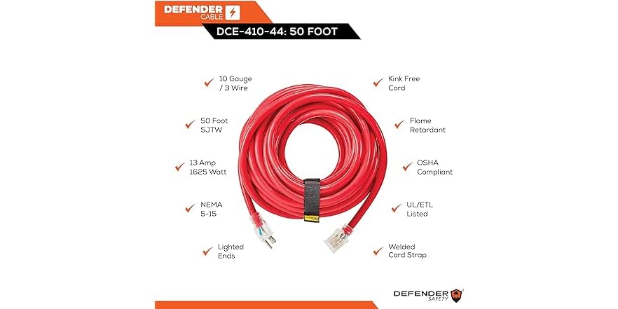 Defender Cable DCE-410-44 10/3 Gauge, 50ftCord