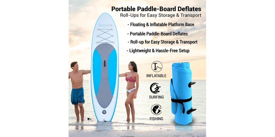 SereneLife Inflatable Paddle Board Blue
