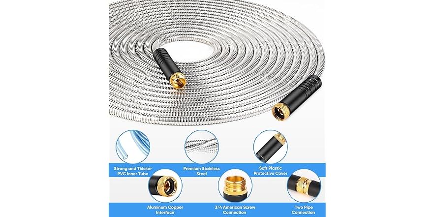Itsonestep Stainless Water Hose with Nozzle