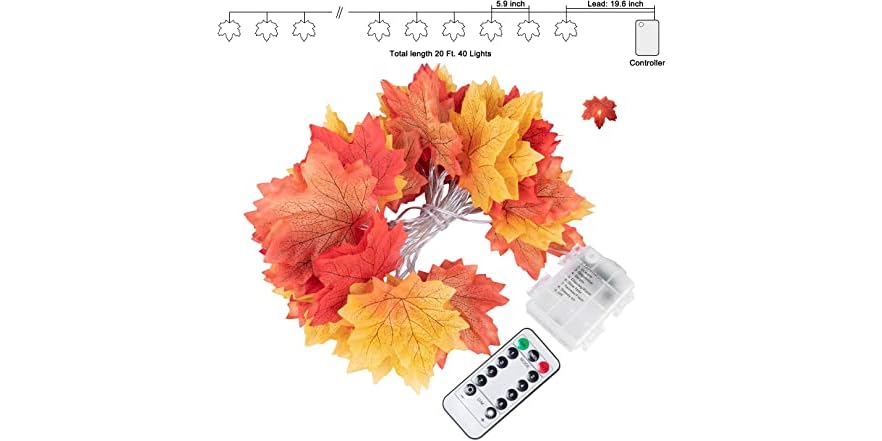 Brightown 20 Ft Fall Leaves Garland with Lights