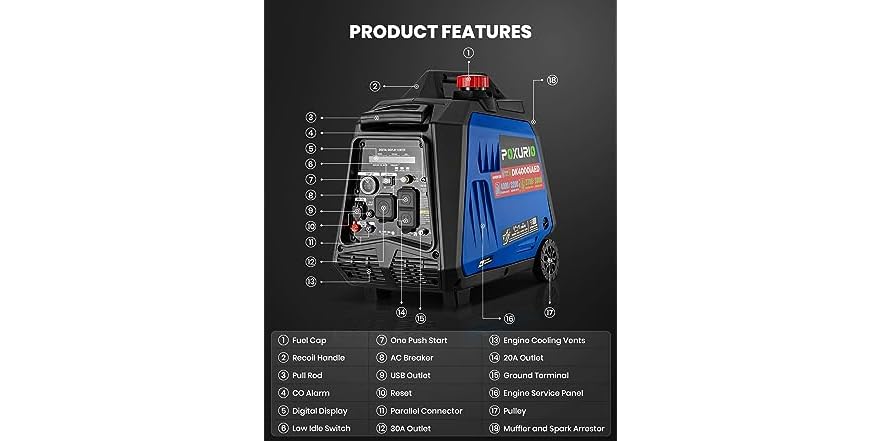 POXURIO Portable Inverter Generator 4000W