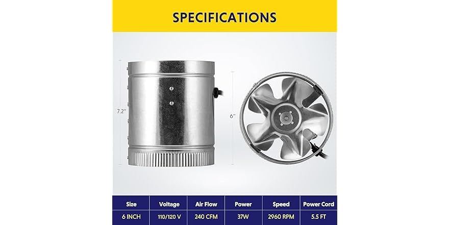Simple Deluxe 6" Inline Fan 240 CFM