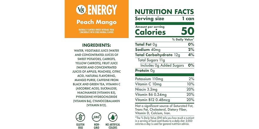 V8 Energy Peach Mango Energy Drink, 8 fl oz Can