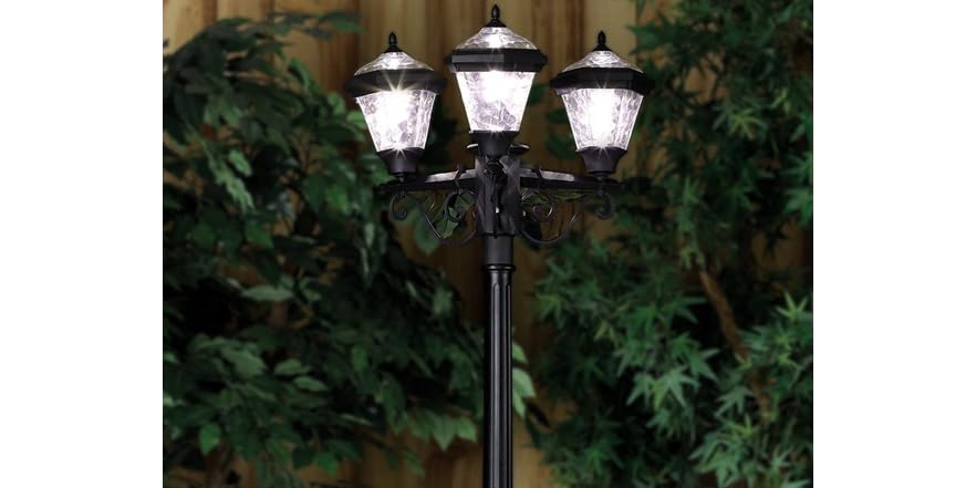 3-Head Solar Post Lamp, Black