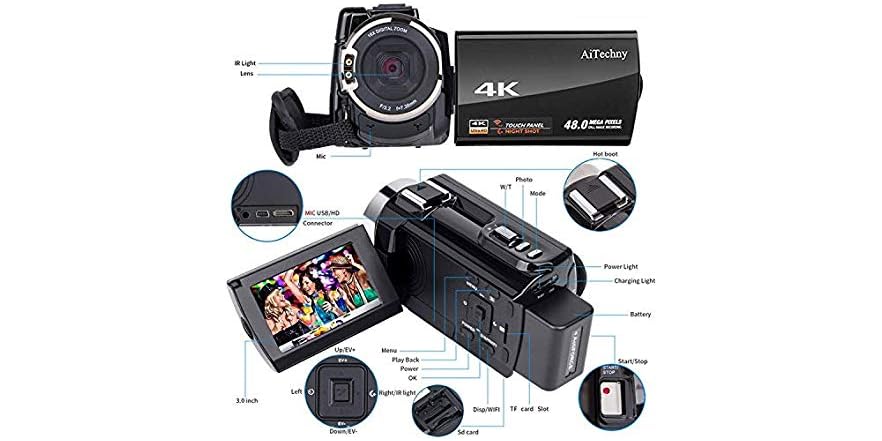 Video Camera 4K Camcorder AiTechny HD Digital WiFi Vlogging Camera