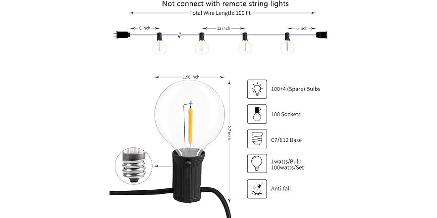 LED G40 Outdoor String Lights Patio Lights 100FT