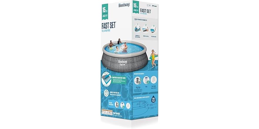 Bestway - Fast Set 15 Foot Round Inflatable Pool Set