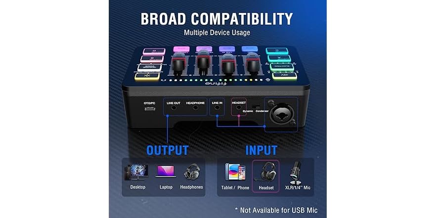 Gaming Audio Mixer, Streaming RGB PC Mixer