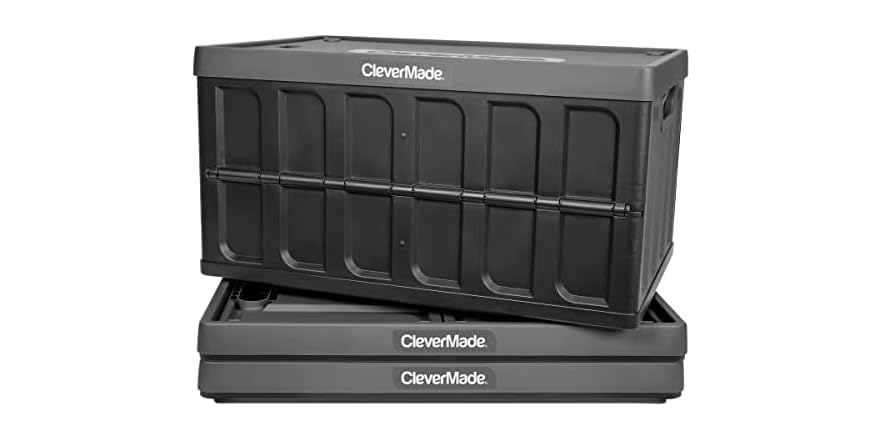 CleverMade 3PK 62L Solid Wall Folding Crate w/Lids