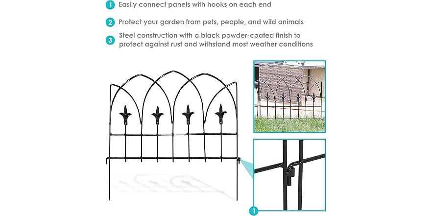Sunnydaze 8' Decorative Garden Fence, 5PK
