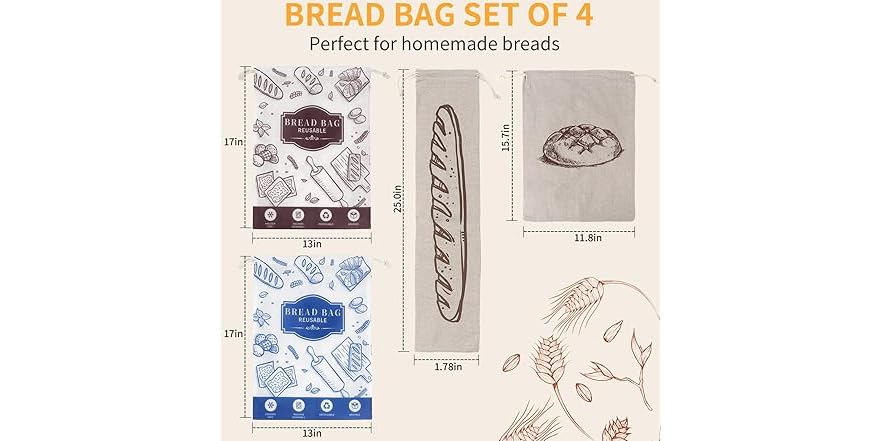 TISEMENT 4-Pack Bread Bags for Homemade Bread