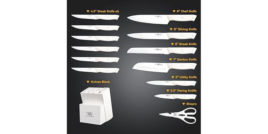 HUNTER.DUAL Knife Set, 15 Piece Kitchen Knife Set with Block Self ...