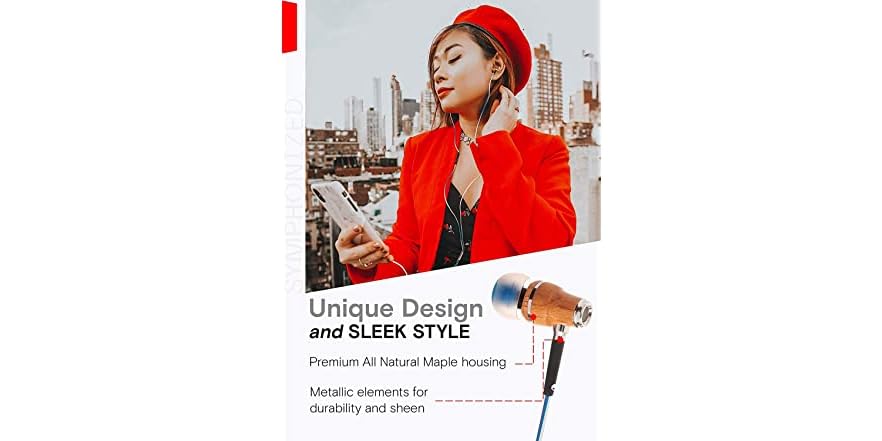 Symphonized NRG X Wood Wired Earbuds with Booming Bass (Blue & White)