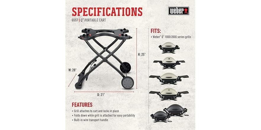 WEBER Q PORTABLE BLACK Weber Q Portable Cart, Black, for Q (Open Box)