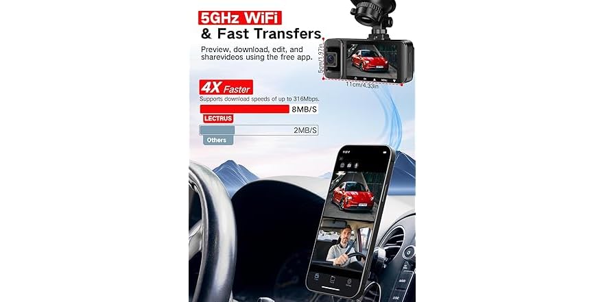 LECTRUS Dash Cam Front and Rear 3 Channel