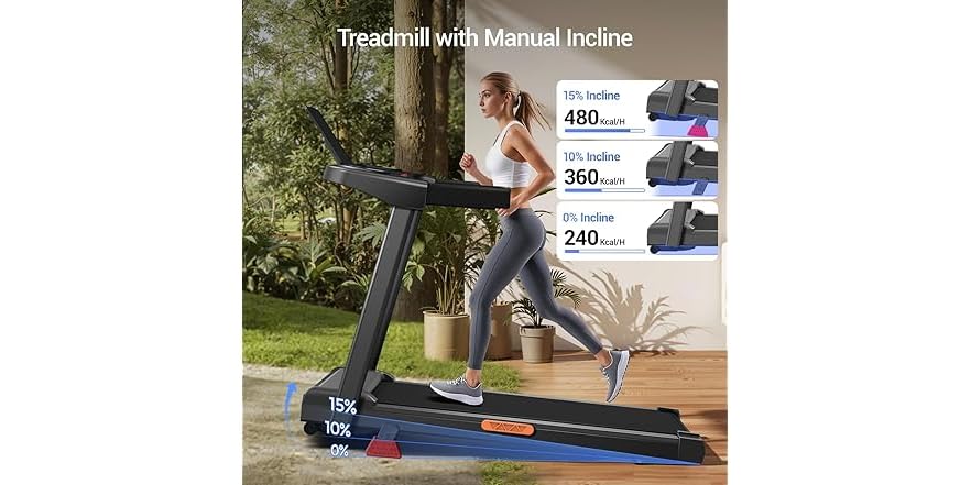 3-in-1 Treadmill with 15% Incline, Portable Treadmills for H (Open Box)