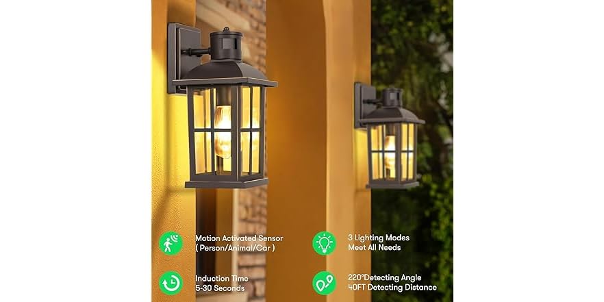 13in Motion Sensor Porch Light, Anti-Rust 100% Aluminum Dusk (Open Box)