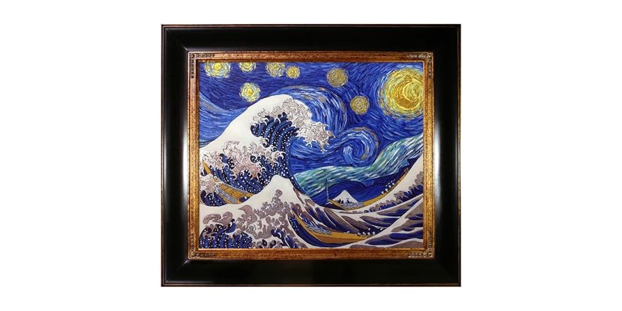 Starry Night Wave Framed Oil on Canvas