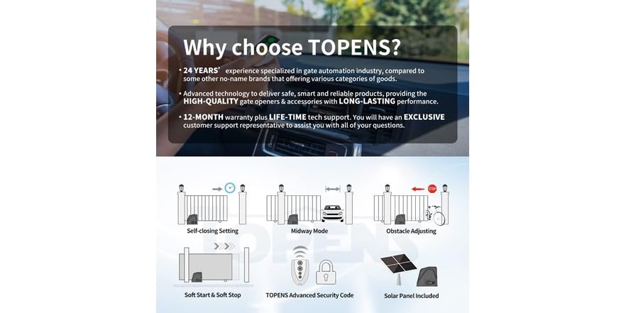 TOPENS Solar Sliding Gate Opener