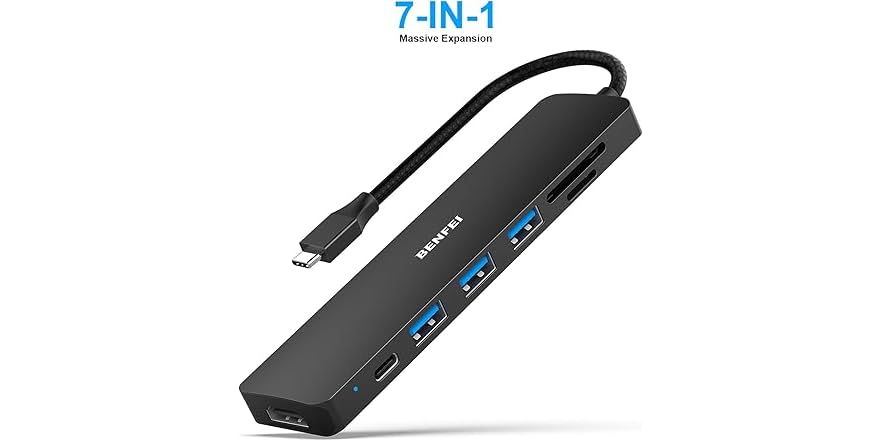 7 in 1 USB C Hub Multiport Adapter, Black