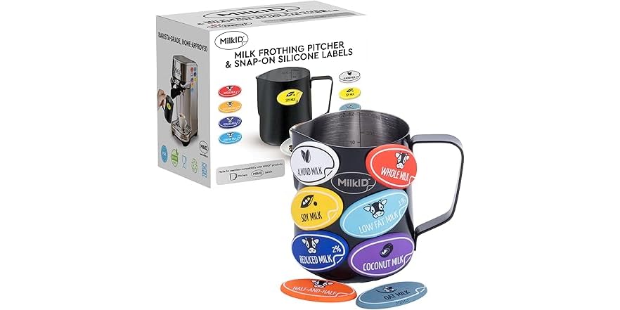 MilkID Milk Frothing Pitcher with Snap-On Labels